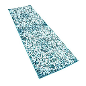 Unique Loom Sofia Collection Area Rug - Grace (2' x 6' 9" Runner, Turquoise/ Ivory)