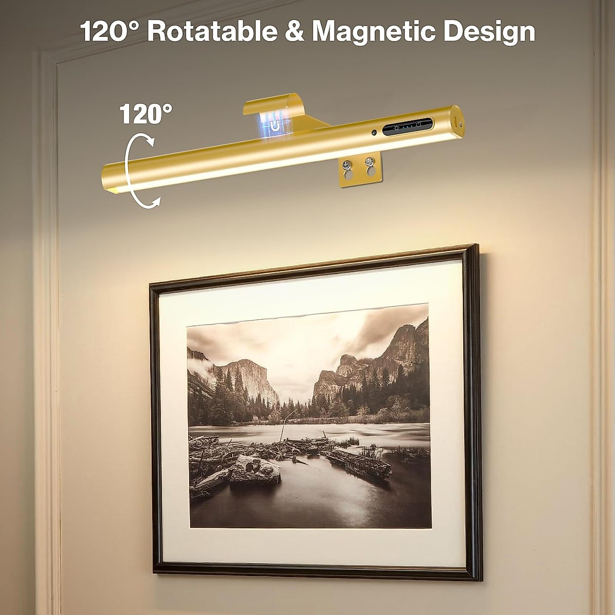 Olafus Picture Light Battery Operated with Remote, Rechargeable Wireless Wall Light, 3 Color Temperatures, Infinite Dimming and Timer, Cordless Art Frame Lighting, Gallery Painting Display Lamp Gold