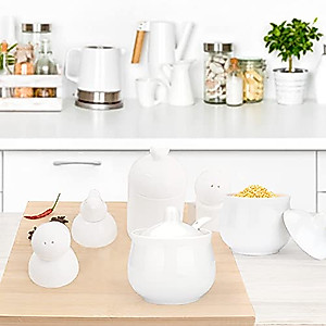 Swetwiny Porcelain Sugar Bowl with Lid and Spoon, Ceramic Salt Storage Jar, White Seasoning Container for Home and Kitchen, 7 Ounces (White)