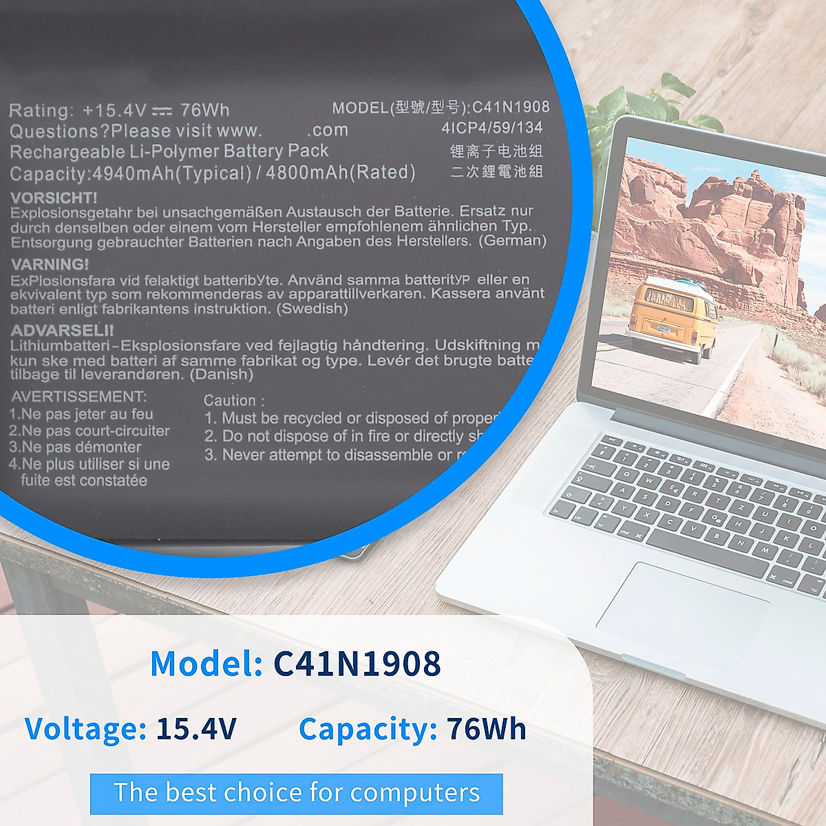 HXPK C41N1908 Laptop Battery for Asus ROG Zephyrus G14 GA401II GA401IV GA401IH GA401IU Series Notebook C41PQ05 GA401II-BM026T GA401II-HE003T GA401IV-BR9N6 GA401IV-HE003T GA401IH-BM007 GA401IU-BM201T