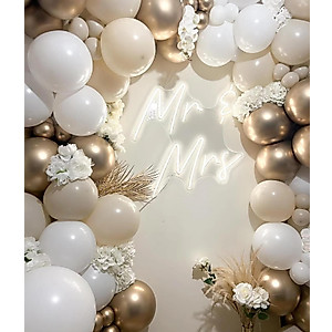 White Sand Gold Balloon Garland Arch kit 144pcs Beige Nude White with Metallic Chrome Gold Latex Balloons for Wedding Bridal Shower Engagement Party Decorations Birthday Baby Shower Supplies