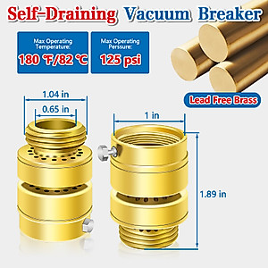 Fine Thread Vacuum Breaker, PK1390 1-1/16" Fine Thread Female No Lead Brass Self-Draining Vacuum Breaker, Hose Bib Vacuum Breaker, Providing you with Healthy Portable Water (NOT fit 3/4" GHT Bibcock)