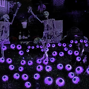 Solar Scary Eyeball Halloween Decor - 2-Pack Outdoor Pathway Lights with 16 LED Waterproof Swaying Firefly Lights for Yard & Patio