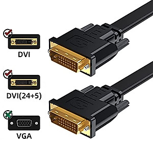 SROMGEE DVI Cable 6Ft, DVI to DVI Flat Design Dual Link Cable Male to Male Computer Monitor Cord, DVI-D Connector PC TV Laptop Display Video Cable (6FT, Black)…