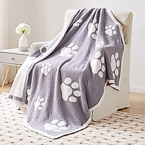 Paw Print Throw Blanket, Super Soft Fluffy Dog Cat Paw Print Blanket Throw Cozy Lightweight Fleece air Reversible Blankets for Bed Couch Sofa Bedroom, 51"x63"