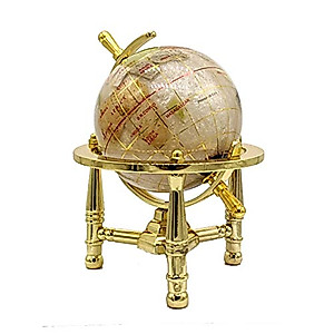 Unique Art 6-Inch Tall Pearl Swirl Ocean Mini Table Top Gemstone World Globe with Gold Tripod