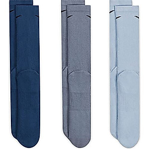 Nike Men`s Everyday Plus Cushioned Training Crew Socks 3 Pack (Blue(SX6888-920)/G, Large)