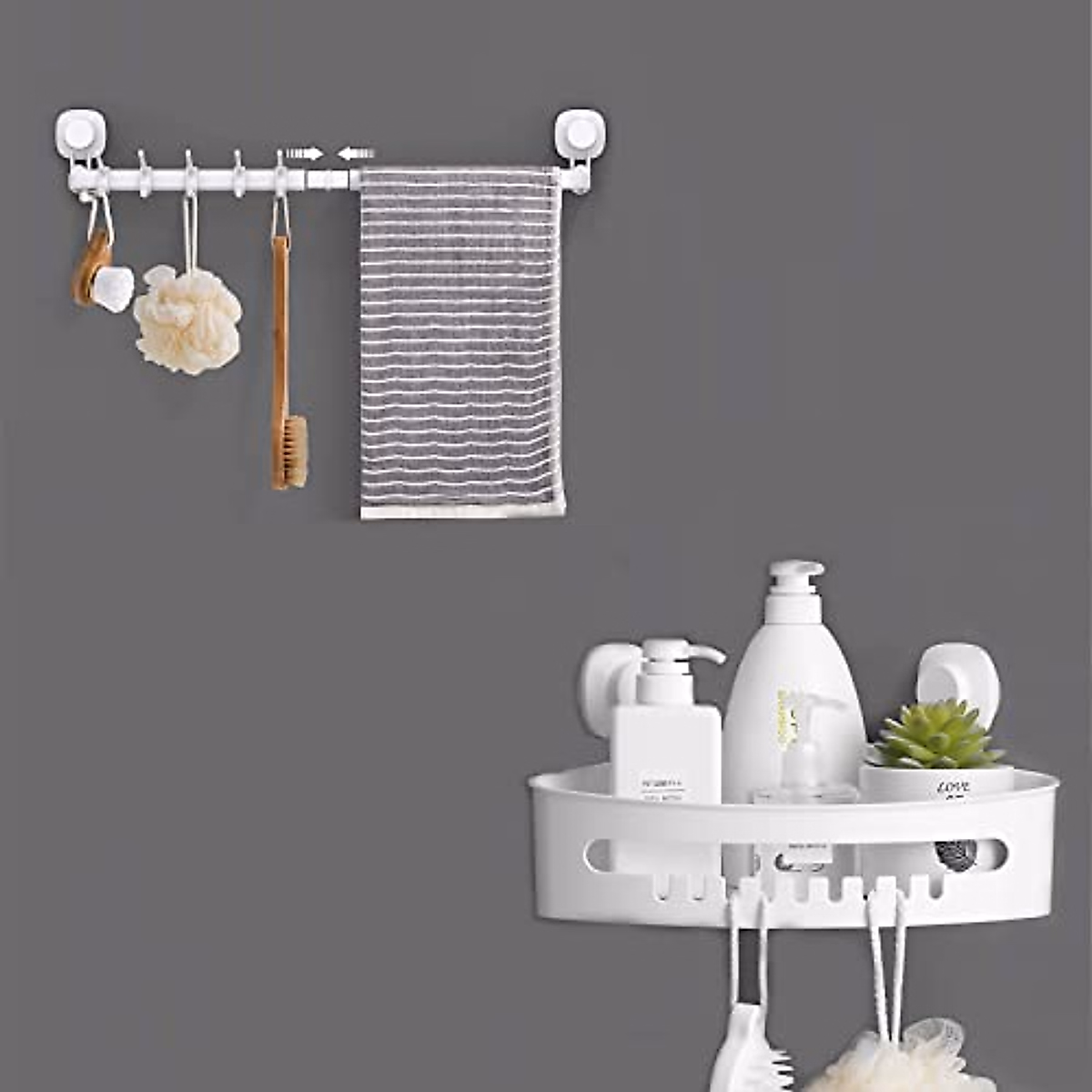 LUXEAR Suction Cup Towel Bar and Suction Cup Corner Shower Caddy