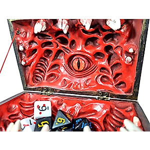Power Beast Dungeon Mimic Chest Dice Storage Box with Glass Eye, Miniatures and Dungeons and Dragons Accessories, D&D Gift, DND, Dungeon Master, Holds up to 5 Sets of Polyhedral Dice. RPG Game. (RED)