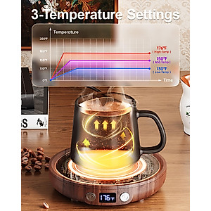 SWEETFULL Mug Warmer, 36W Coffee Cup Warmer for Desk with 3-Temp Settings Display, 2-12H Timer, Candle Warmer Plate, Coffee Accessories for Women Men Mom Dad - Wood