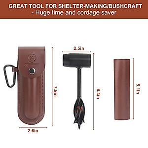 Kosibate Bushcraft Tools,Camping and Outdoor Backpacking Gear,Survival Tools for Bushcraft Settlers Wrench, Outdoor Wood Peg and Hole Maker,Hand Auger with Holster (Black)
