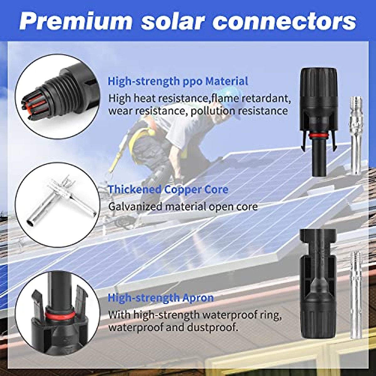 OUTLEE 20 Pairs Solar Panel Connector with 2 Pack Wrench, IP67 1000V 30A Waterproof Solar Panel Cable Connectors Male/Female Multi-Contact Solar Connectors