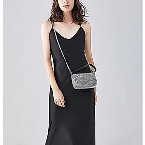 Rhinestone Purses for Women Sparkly Diamond Silver Clutch Evening Handbag Bling Crossbody Bags Glitter Party Club Purses Mini Top Handle Handbags