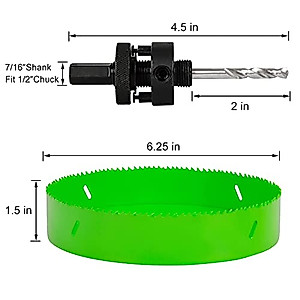 HLOFIZI 6-1/4 Hole Saw 6.25 Bit HSS Bi-Metal Cutter for Wood Metal Drywall Sheetrock Plastic with 1.5 Inch Deep