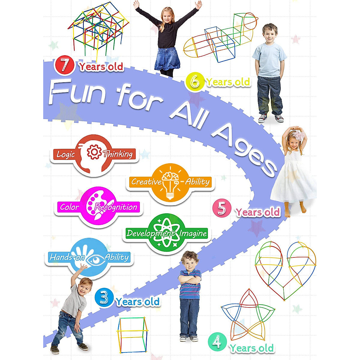 600PCS STEM Building Toys, Straw Constructor Toys Up Grade Engineering Building Sets for Kids Develops Motor Skills and Logic Thinking, Fun Educational Toy Great for Gift