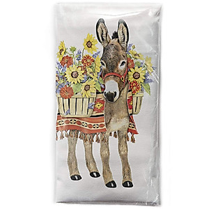 Mary Lake-Thompson Donkey with Sunflowers Cotton Flour Sack Dish Towel
