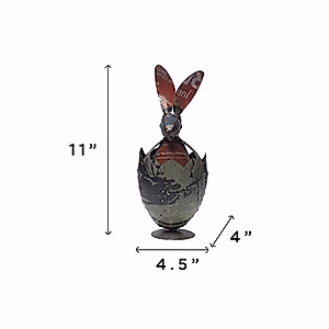 De Kulture Handcrafted Recycled Iron Egg with Rabbit Decorative Collectible Figurine Showpiece Beautify Home Office Easter Décor| Ideal for Garden Balcony Terrace Decoration, 4X4.5X11 LWH Inches