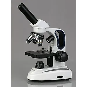 AmScope M158C-2L-PS25 Cordless Compound Monocular Microscope, WF10x and WF25x Eyepieces, 40x-1000x Magnification, Upper and Lower LED Illumination with Rheostat, Brightfield, Single-Lens Condenser, Coaxial Coarse and Fine Focus, Plain Stage, 110V or Batte