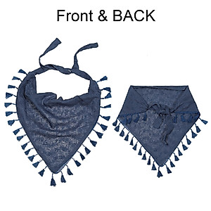 AWAYTR Floral Tassels Hair Scarf Headband - 2PCS Cotton Hair Bandana Scarf With Tassels Tie Back Head Kerchief Headband for Women and Girls (Navy Blue+White)