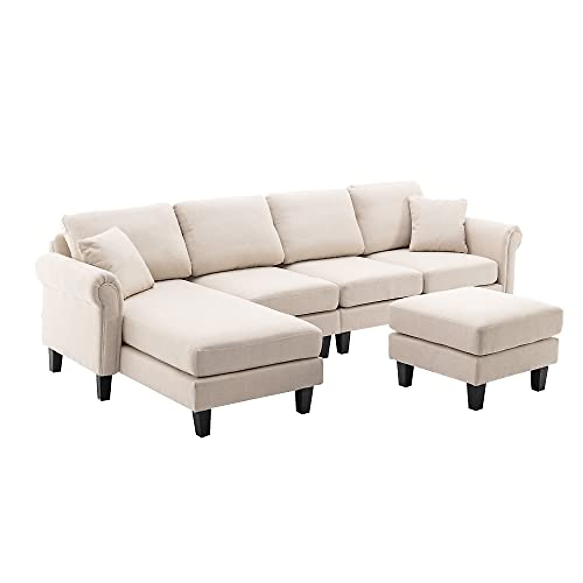 HomSof U-Shape Sectional Sofa Set for Living Room, Mid Century Modern Couch with Chaise and Ottoman, Beige