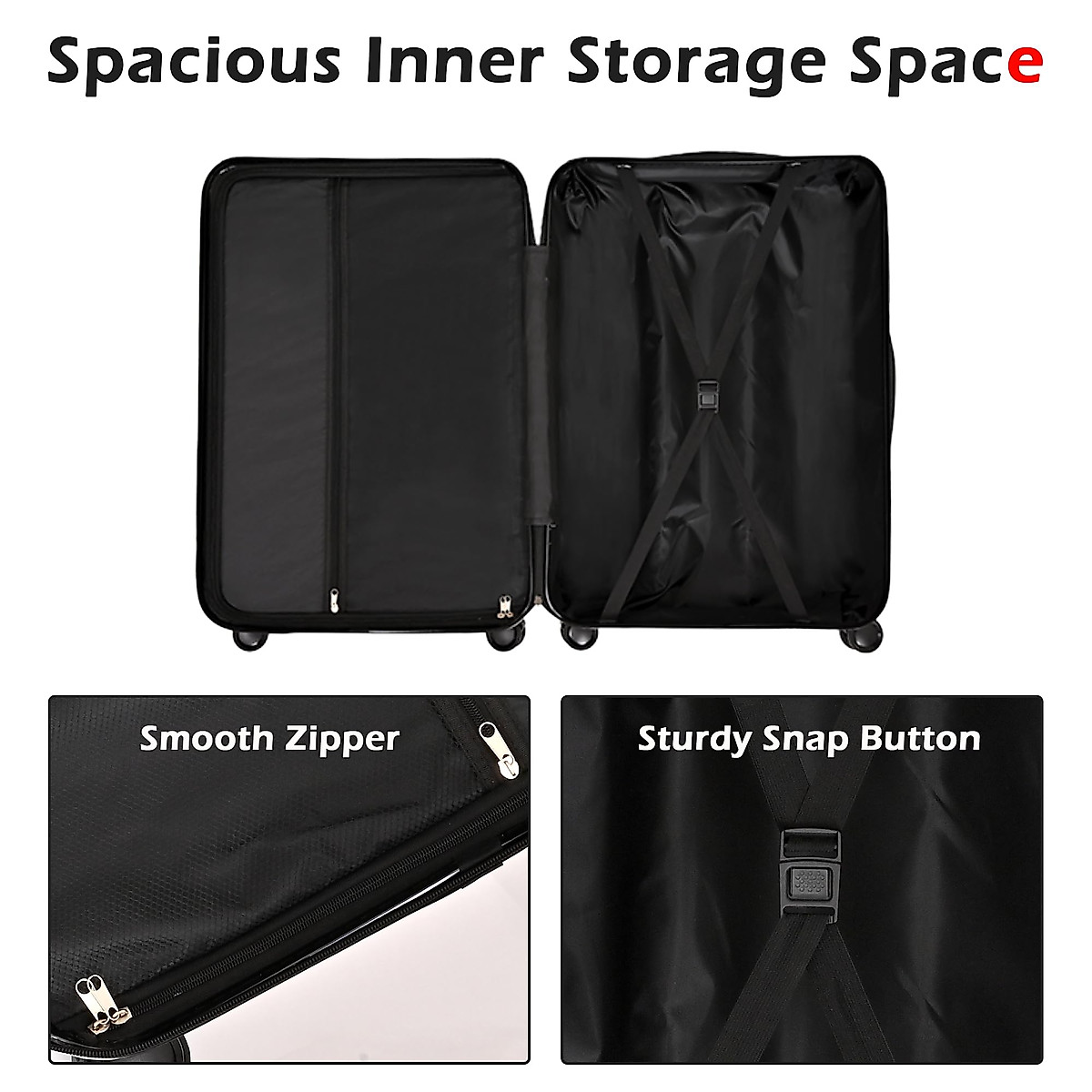 Luggage Sets 3 Piece, ABS+PC Hard Case Lightweight Suitcase Set, with TSA Lock and Spinning Silent Wheels, Large Suitcase (20/24/28)，Black