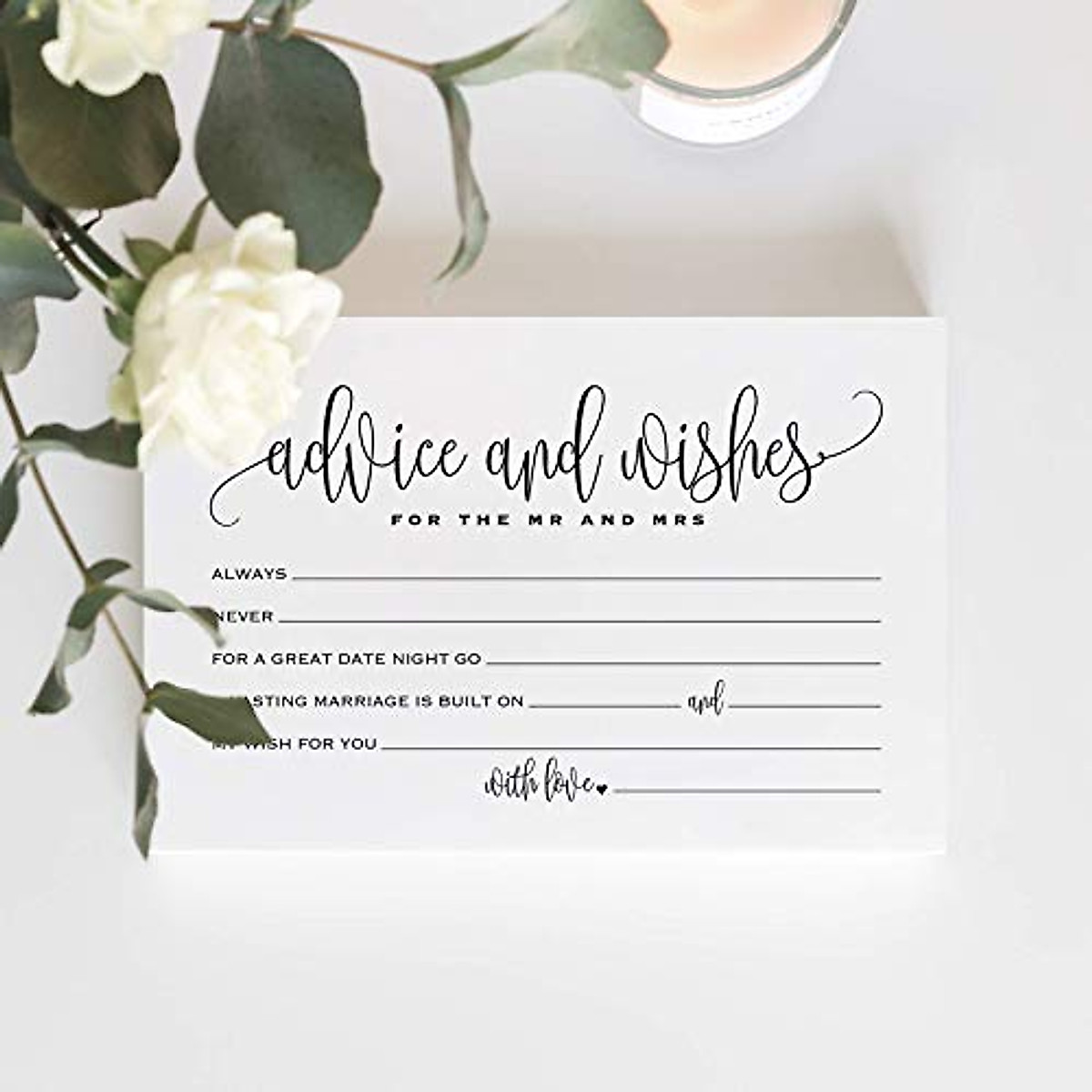 Bliss Collections Mad Libs Advice and Wishes Cards for the New Mr and Mrs, Bride and Groom, Newlyweds, Perfect Addition to Your Wedding Reception Decorations or Bridal Shower, Pack of 50 4x6 Cards