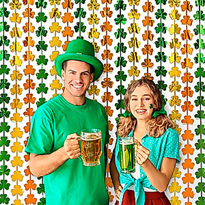 LOLStar 2 Pack St Patricks Day Foil Fringe Curtains St. Patrick's Day Party Decorations 3.3x6.6 ft Shamrock Green Gold Orange Tinsel Curtains Photo Booth Prop Streamers Backdrop for Irish Party Decor