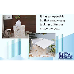Square Tissue Holder – Decorative Tissue Box Cover is Finished in Beautiful Mother of Pearl by The Metal Magician