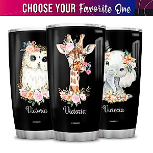 Wassmin Personalized Tumbler Cup With Lid 20oz 30oz Custom Name Customized Double Wall Vacuum Insulated Tumblers Coffee Travel Mug Birthday Christmas Gifts For Animal Lovers (Owl)