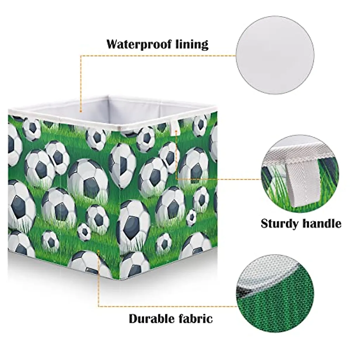 Beautiful Soccer Football Cube Storage Bin Collapsible Storage Bins Waterproof Toy Basket for Cube Organizer Bins for Kids Girls Boys Toys Book Office Home Shelf Closet - 11.02x11.02x11.02 in
