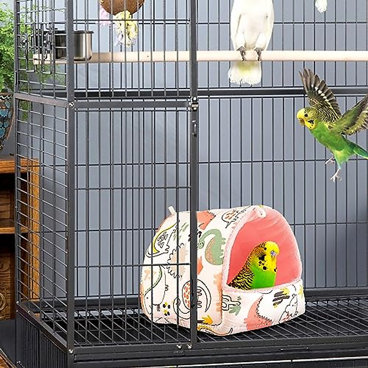 HPAWHOMEPART Parrot Bird Bed Hammock Winter Warm Bird Plush Nest Toy for Parakeet Comfortable Hanging Bird Bed for Cage (XL, Grey)