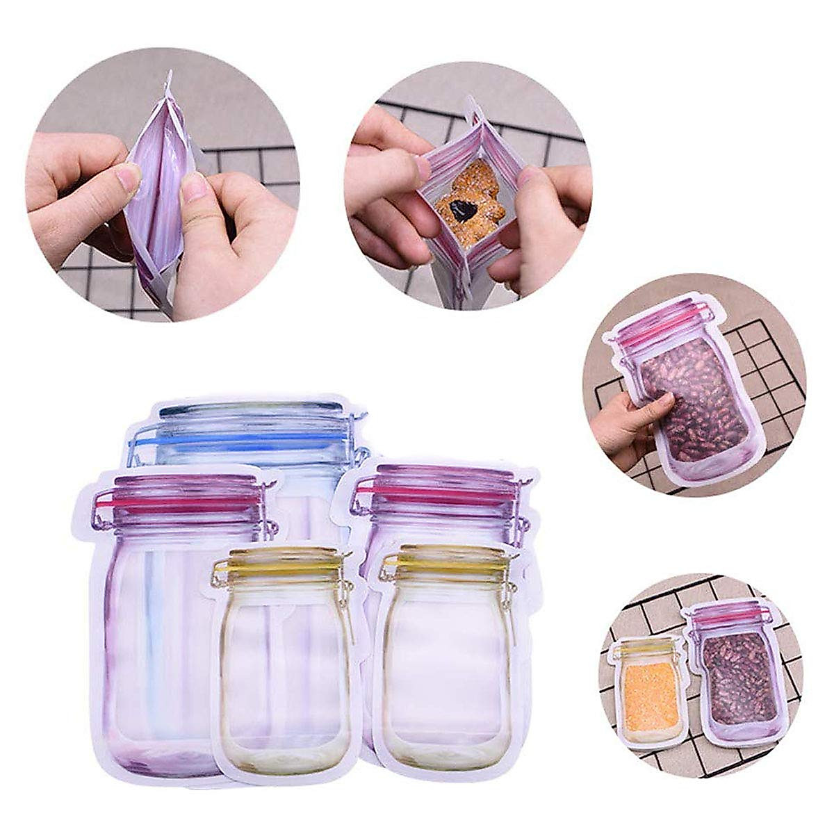 HAOT 30 Pack Mason Jar Zipper Bags, Food Storage Snack Ziplock Bags - Reusable Airtight Seal Food Storage Bags, Leak-Proof Tea Bags Refrigerator Organizor Kitchen Storage Outdoor