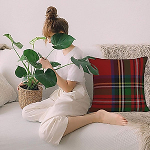 ChangQingArt Checkered Pillow Covers 16x16 Inch, Green Scottish Tartan Red Abstract Ancient Antique Black Double Sided Decorative Pillows Cases Throw Pillows Covers