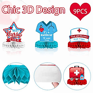 Estivaux 9 PCS Nurse Honeycomb Centerpieces Nurses Appreciation Week Honeycomb Table Centerpiece Nurse Day Table Toppers for Nurses Graduation Party Decorations 2024 Grad Party Favor Supplies