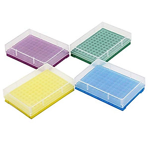 PCR Tube Rack for 0.2ml Micro-Tubes, 8 x 12 Array Pack of 4(Blue/Yellow/Purple/Green)