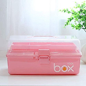Kinsorcai Clear Plastic Storage Box/Tool Box, Multipurpose Organizer and Portable Handled Storage Case for Art Craft and Cosmetic (Pink)