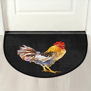 AMELIA SHARPE Welcome Half Round Door Mat Vintage Cock Rooster Indoor Entrance Rooster Animal Washable Home Kitchen Art Restaurant Office Floor Mats Non Slip and Durable Doormats Decor 18x30 Inch