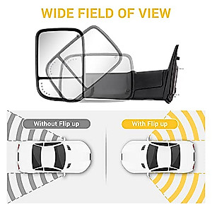 Sanooer Towing Mirrors Compatible with 2009-2018 Dodge Ram 1500, 2010-2018 Dodge Ram 2500 3500 with Power Glass Heated Turn Signal Light Puddle Lamp Temp Sensor Filpup Pair Set