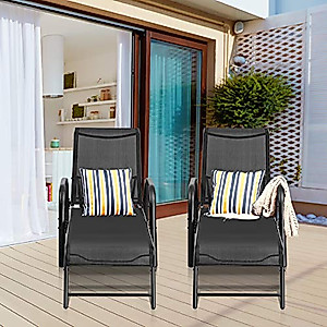 Tangkula Outdoor Patio Lounge Chaise, (Set of 2) Adjustable Folding Reclining Lounge Chairs, 5-Position Backrest Adjustment, Sling Chaise for Patio Beach Porch Swimming Poolside