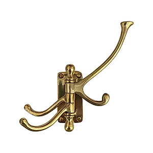 The King's Bay Three Arm Swivel Coat Hook in Polished Brass