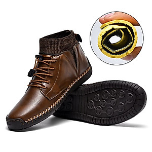 MCEMACHI Men's Leather Loafers Fashion Casual Slip On Penny Beck Driving Loafer Shoes Ankle Chukka Boots For Men【Includes Extra Insole】 S Brown 48