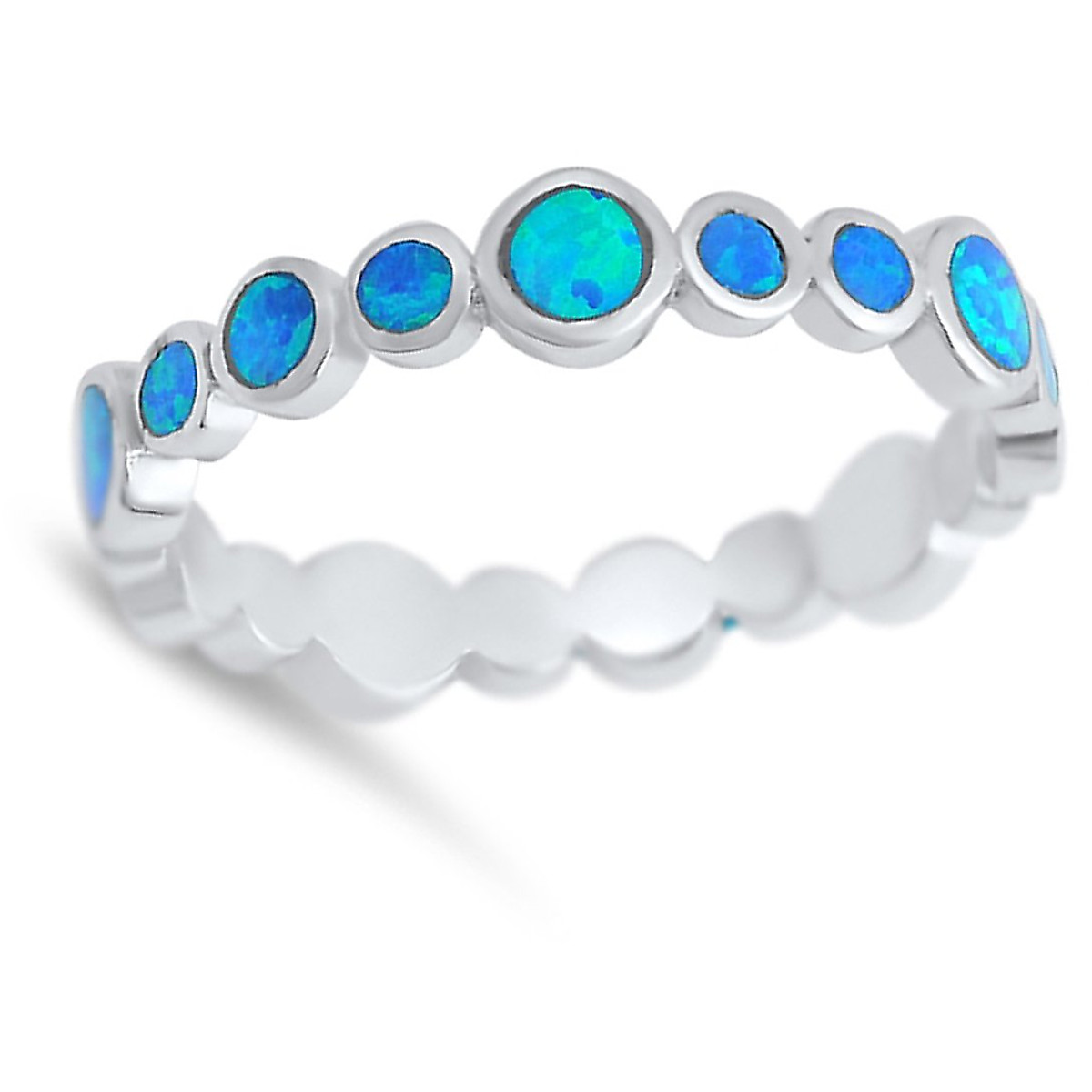 Eternity Blue Simulated Opal Stackable Ring New .925 Sterling Silver Band Size 4