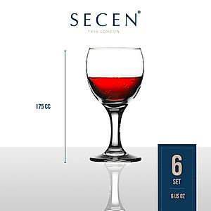 SECEN LONDON Shot Glasses Set of 6,Stemmed Mini Clear Wine and Champagne Glasses, 6 Oz / 175 CC,Cordial Glasses Port Wine Glasses,Great for White and Red Wine/Wine Glass Clear,Liqueur Mini Glasses