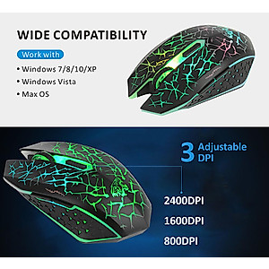 Uciefy Q8 Wireless Gaming Computer Mouse, 2.4GHz USB Optical Rechargeable Ergonomic LED Wireless Silent Mouse, 3 Adjustable DPI, 6 Buttons, Compatible with PC, Laptop, Notebook, Desktop (Black)