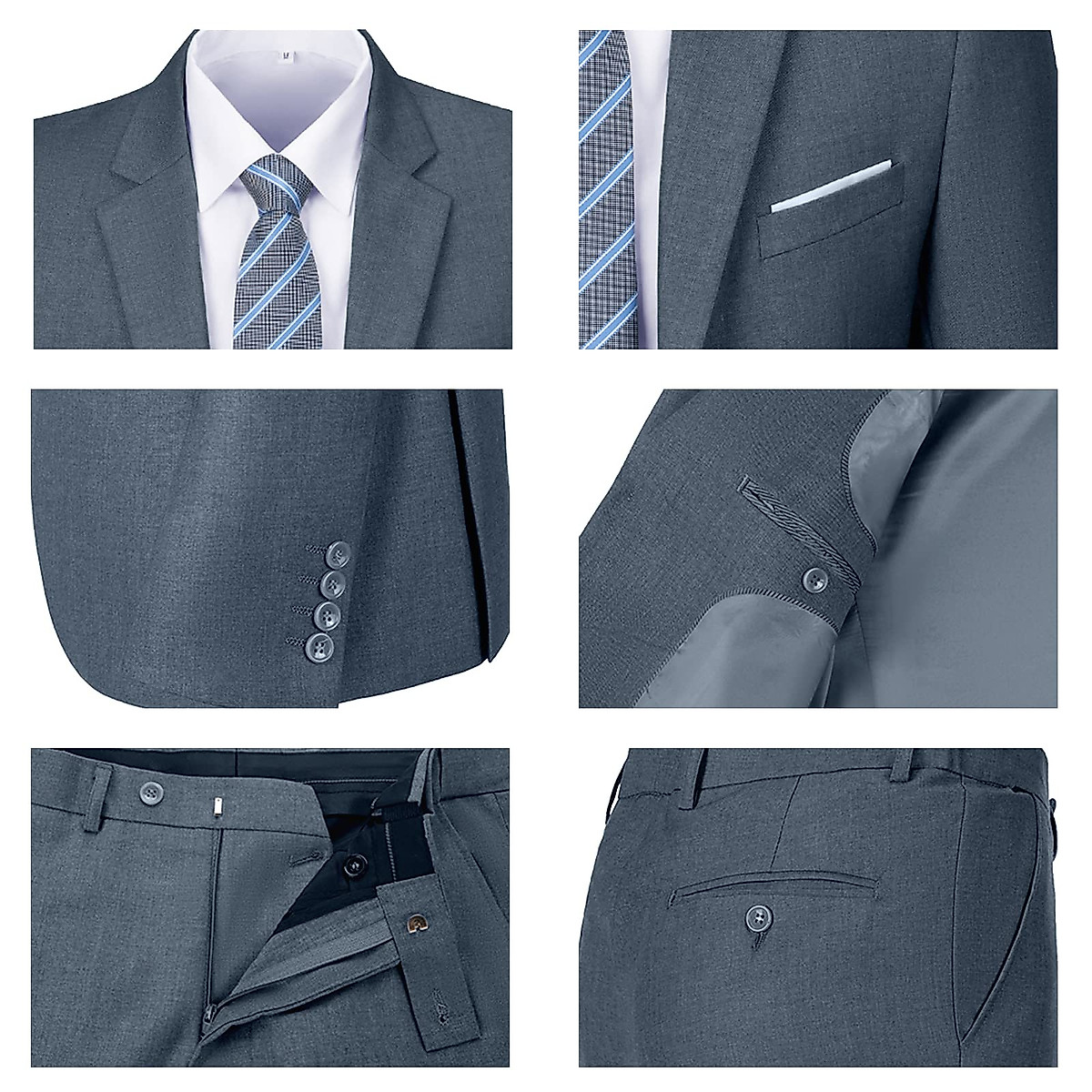 Men's 2 PCS Suits Slim Fit 2 Button Solid Formal Business Suit Prom Wedding Blazer Tux Jacket and Pants Dark Gray XS