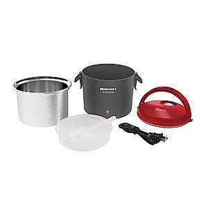 Elite Gourmet EFW-6080R Warmables Lunch Box Electric Food Warmer with Stainless Steel Pot, 32 Ounce, Grey Red