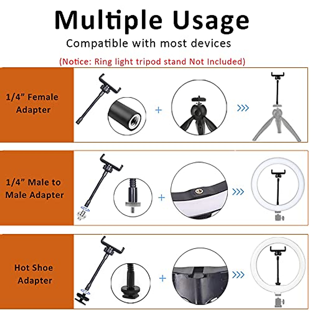 Ring Light Phone Holder, 2 Pack Flexible Ring Light Phone Holder Attachment with Hot Shoe and 1/4 Adapter, Cell Phone Holder Mount for Ring Light and Tripod Stand Replacement