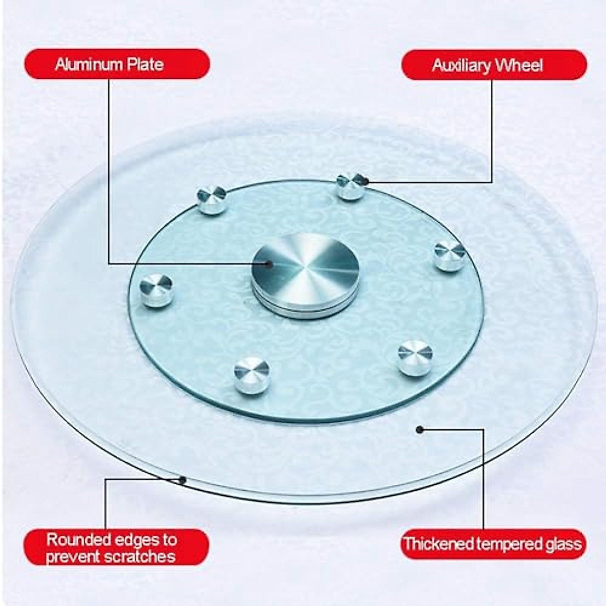 Large Dining Table Turntable, Round Clear Tempered Glass Lazy Susan Rotating Turntable Tray, for Banquets Party Family Dinners Large Swivel Serving Plate ( Color : Clear , Size : 50cm (20inch) )