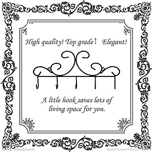 Wall Mounted Metal Hooks/Hangers - Door Hangers/Hooks - Decorative Organizer Rack with 6 Hooks for Keys Clothes Coats Hats Belts Towels Scarves Pots Cups Bags Kitchen Bathroom Garden (Black) (LSYY001)