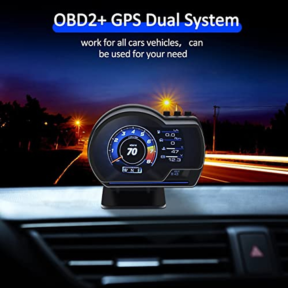 KAOLALI Car HUD Head Up Display, Car HUD Display for Digital OBD+GPS Dual System Smart Gauge Display MPH RPM Over Speeding Alarm for Most Cars After 2012